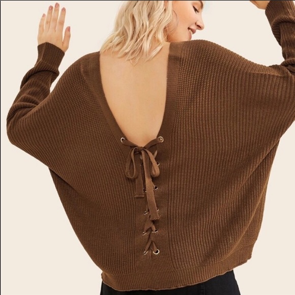 Sweaters | Newbrown Back Lace Up Sweater | Poshmark